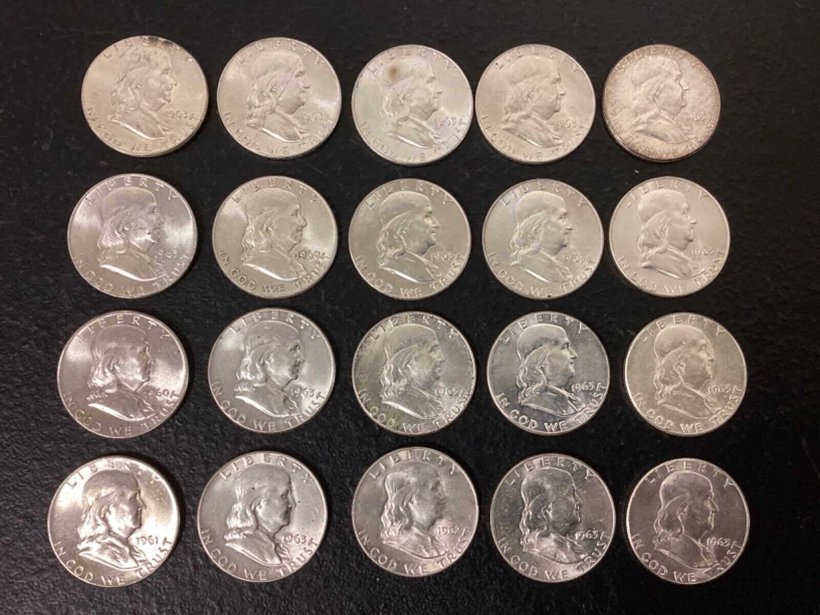 ROLL of (20) BU 90% Silver Franklin Half Dollars - MIXED DATES/MINTS ...