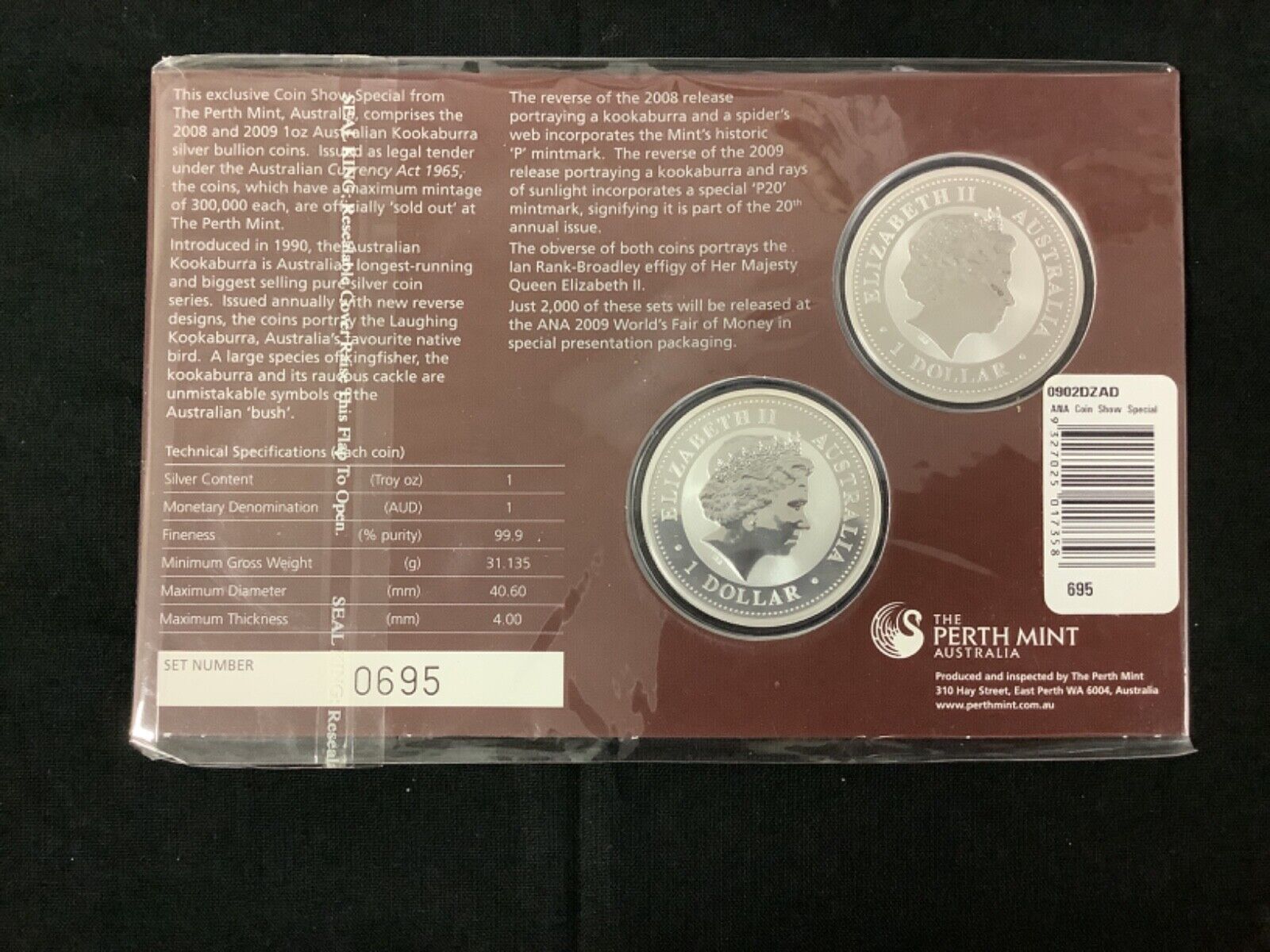 2008/2009 ANA World's Fair of Money Los Angeles Kookaburra 2 Coin Set ...