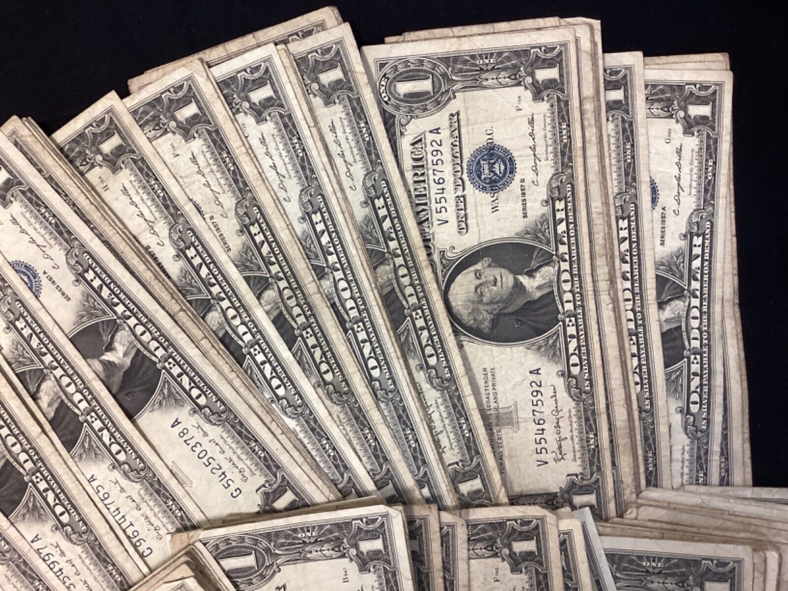 LOT of (100) 1957 $1 SILVER CERTIFICATES BLUE SEAL ONE DOLLAR BILL ...