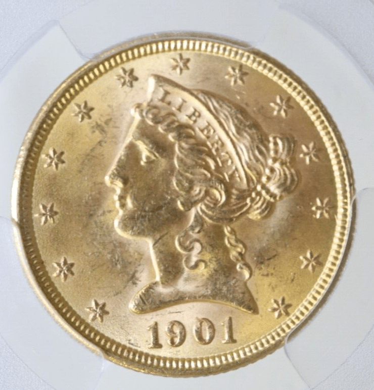 1901 $5 Gold Liberty Head Half Eagle Gold Coin - PCGS - MS 63 - Grand ...
