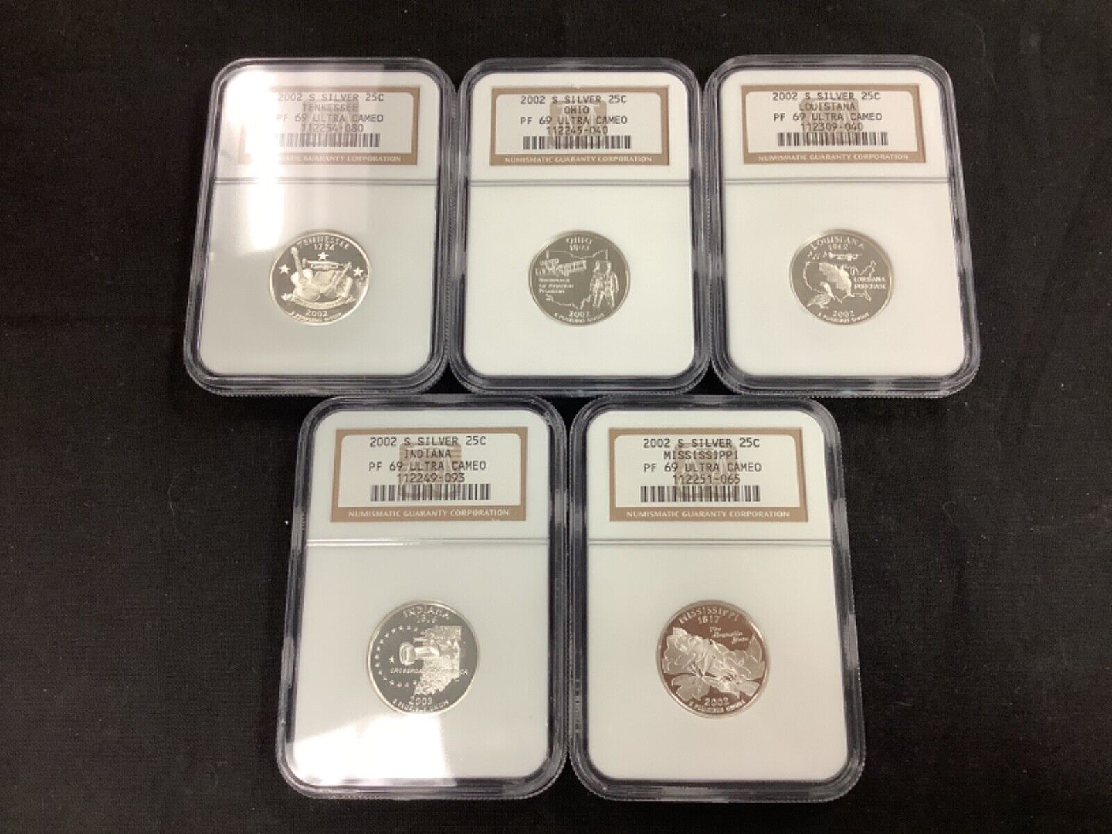 2002 S Silver Proof State Quarters 5-coin set NGC Graded Proof 69 Ultra ...