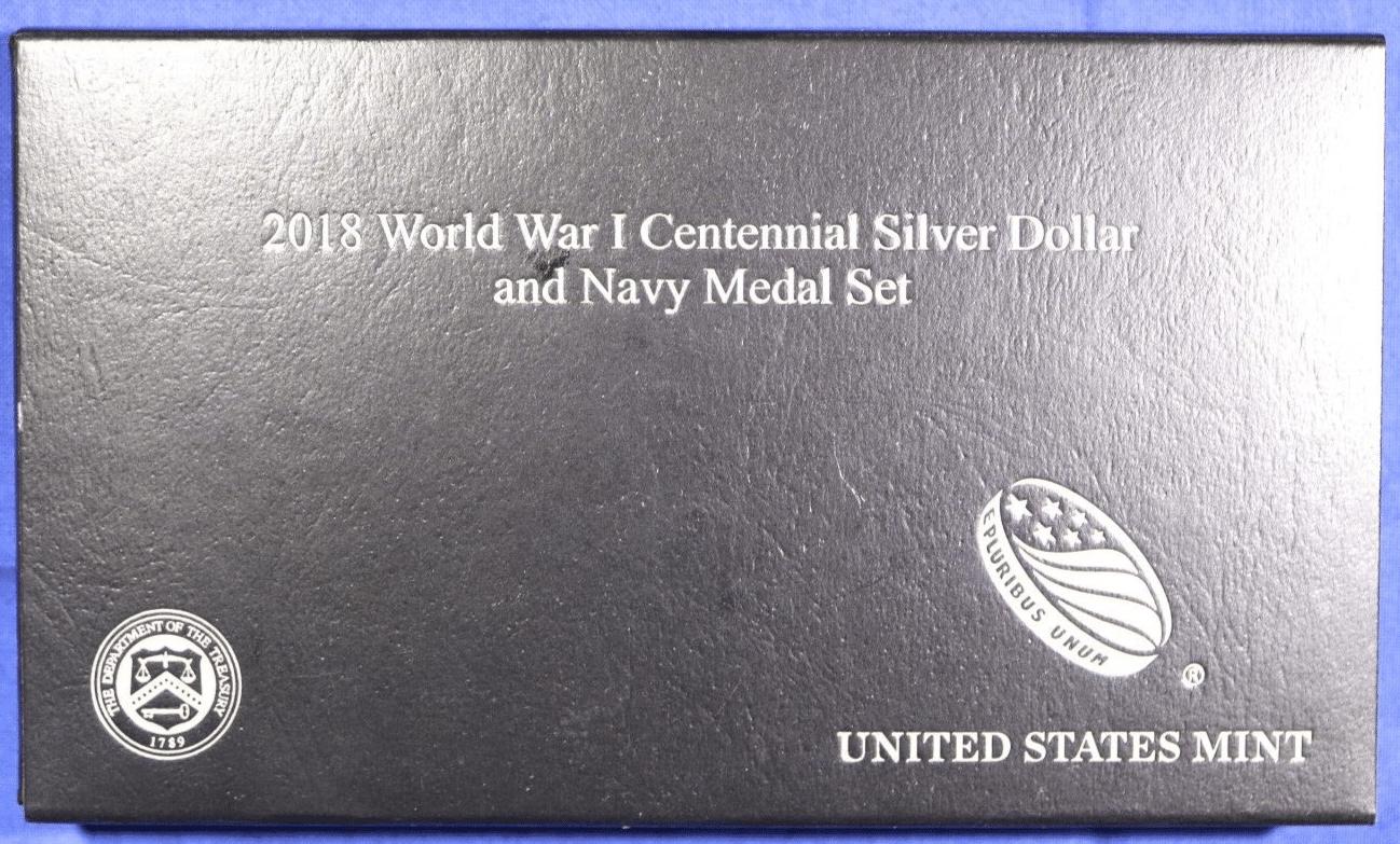 2018 WORLD WAR I CENTENNIAL SILVER DOLLAR NAVY MEDAL SET WITH BOX AND ...