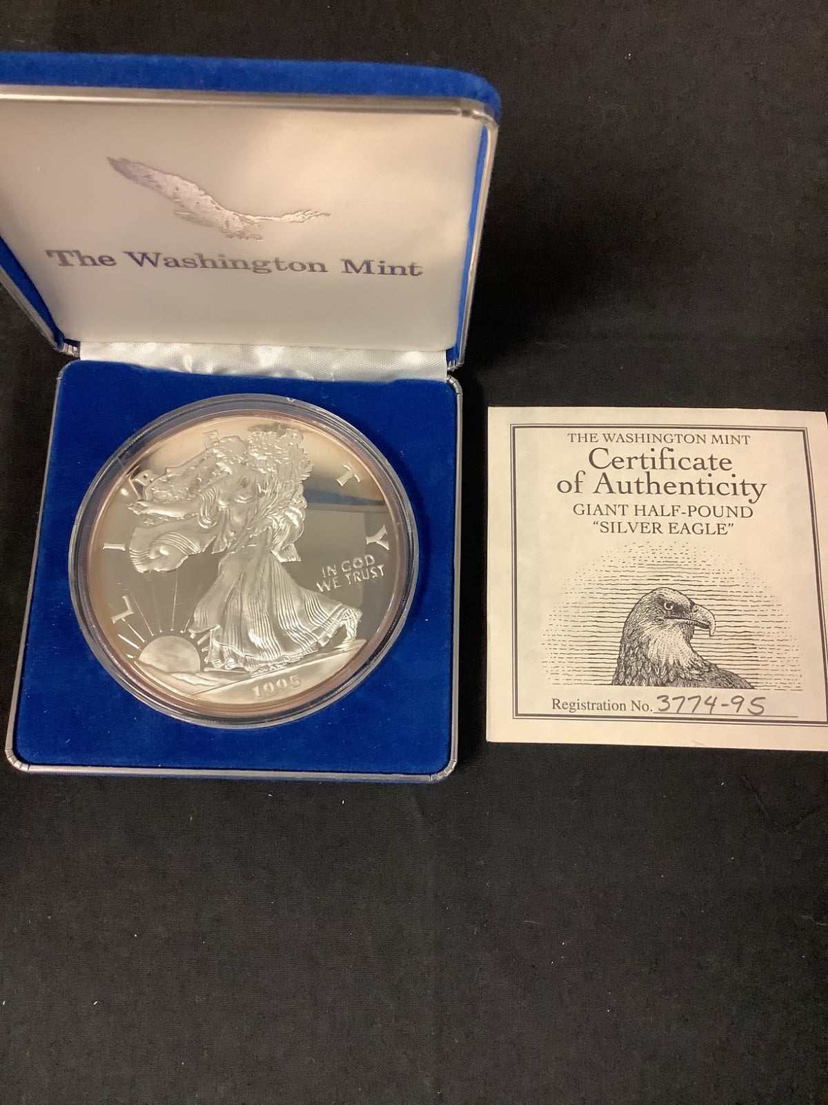1995 Giant Half Pound Silver Eagle Coin - 8 oz .999 Proof The ...