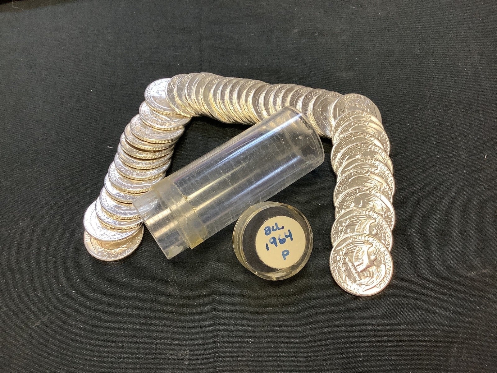 1964-P Washington Quarters BU Roll. 40 BU Coins in tube. Silver ...