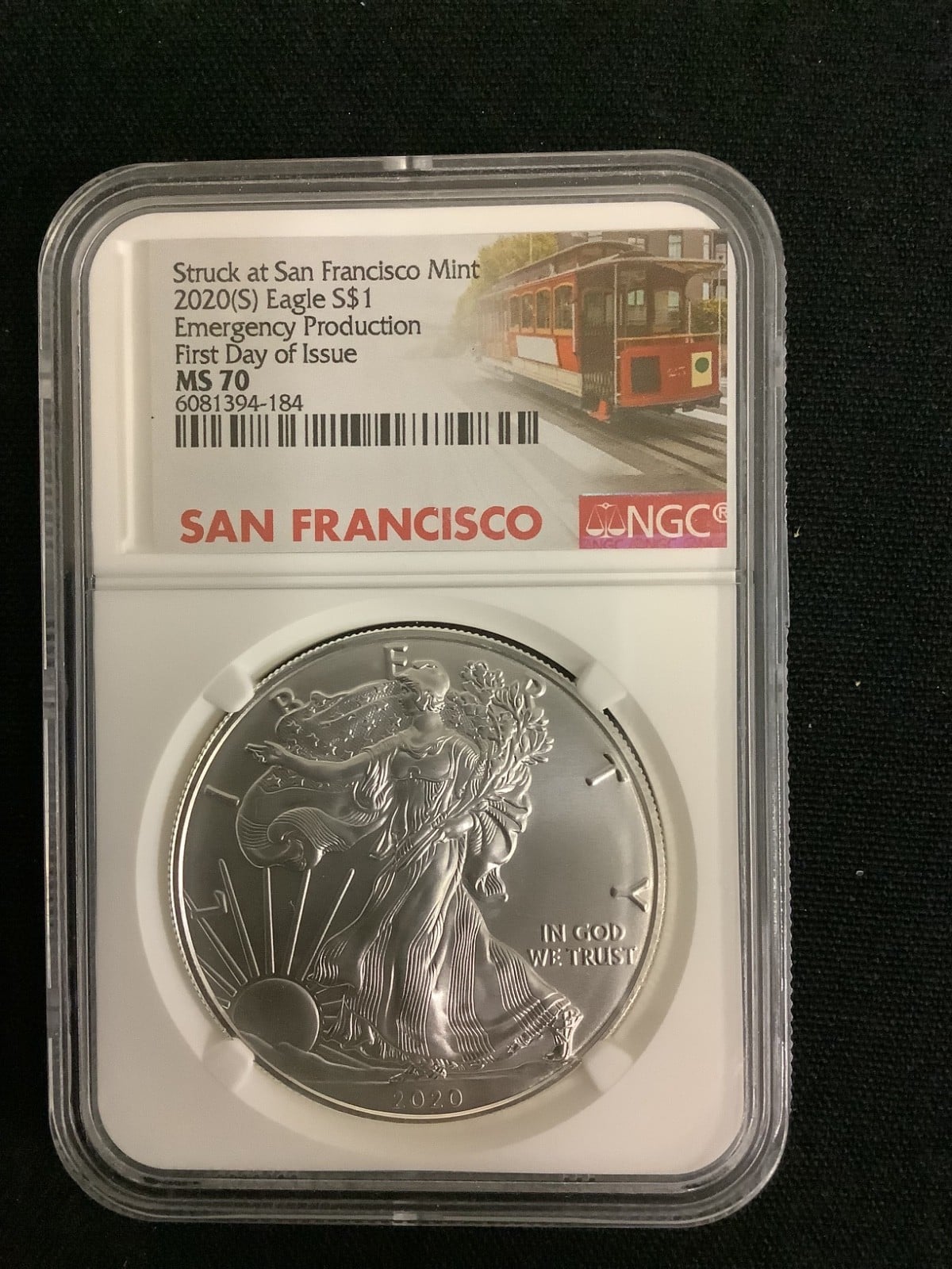 2020 (S) SILVER EAGLE NGC MS70 ER STRUCK AT SAN FRANCISCO EMERGENCY ...